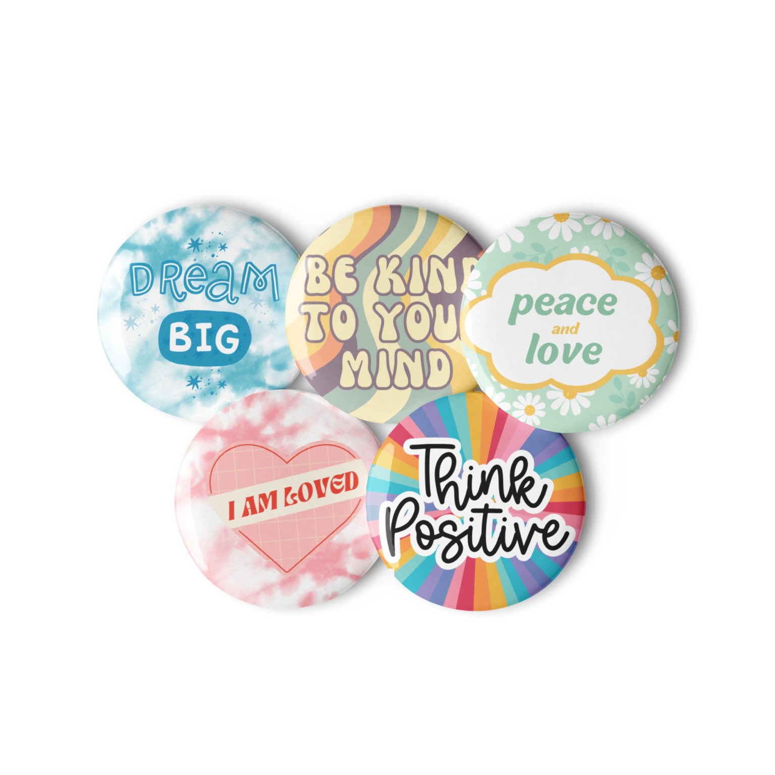 Colorful Affirmation Pin Button Set - Set Of 5